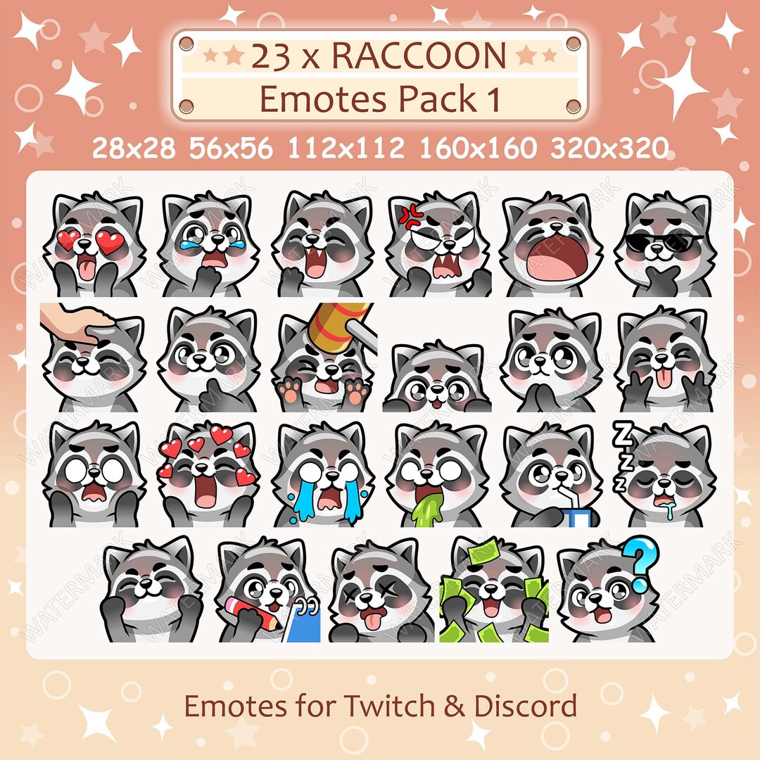 Raccoon Emotes X 23 Pack 1 for Twitch & Discord Emote | Racoon Twitch ...