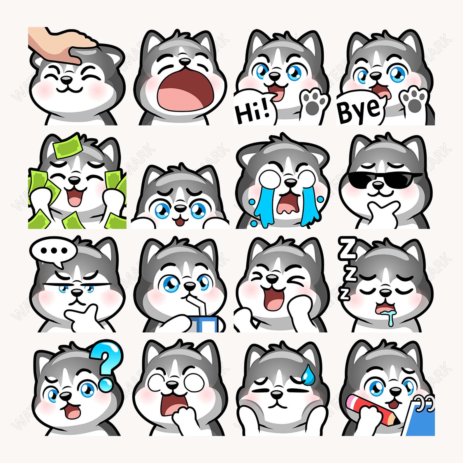 Husky Dog Emotes X 46 for Twitch & Discord Emote | Husky Dog Twitch ...