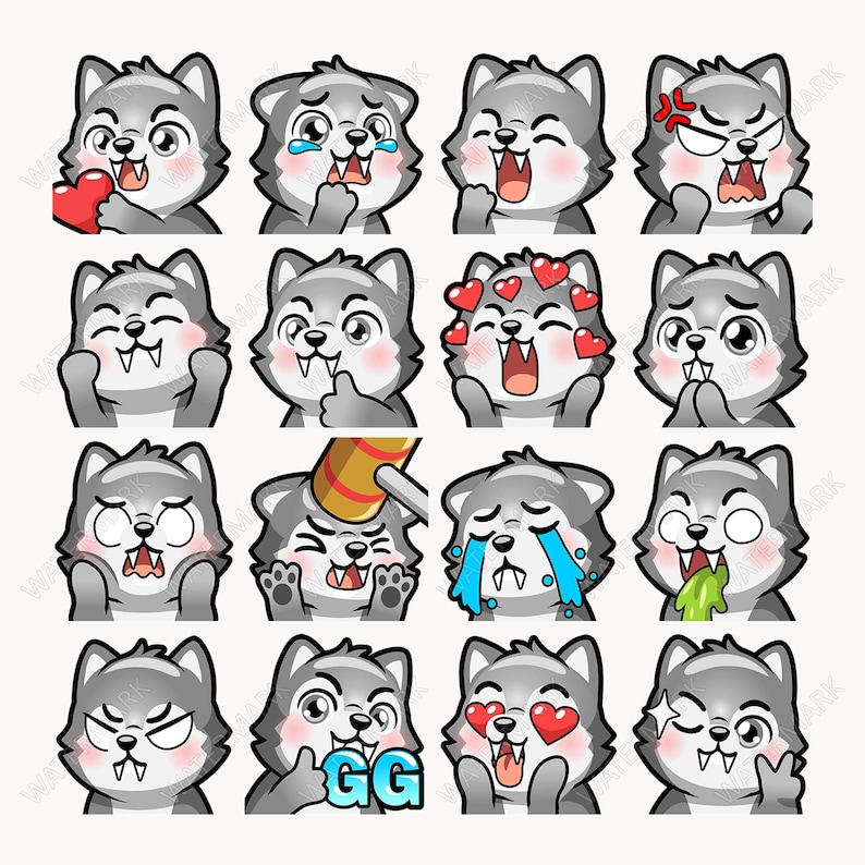 Wolf Emotes X 46 for Twitch & Discord Emote Gray Wolf Twitch Emote Pack ...
