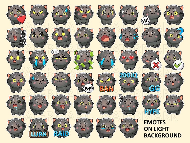 Black Cat Emotes X 46 for Twitch & Discord Emote and Whatsapp Emote ...
