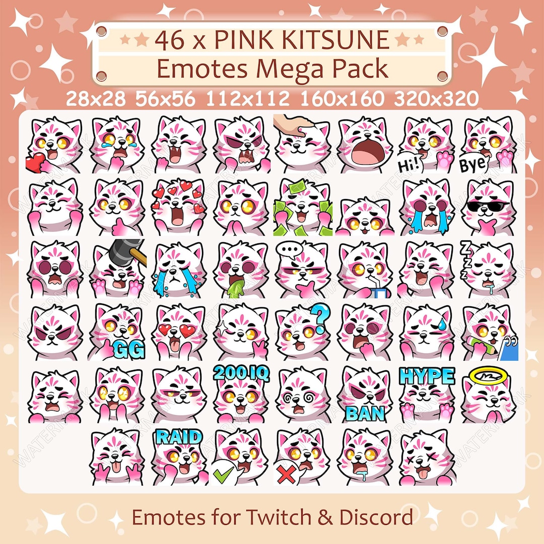 Pink Kitsune Fox Emotes X 46 for Twitch & Discord Emote | Kitsune Fox ...