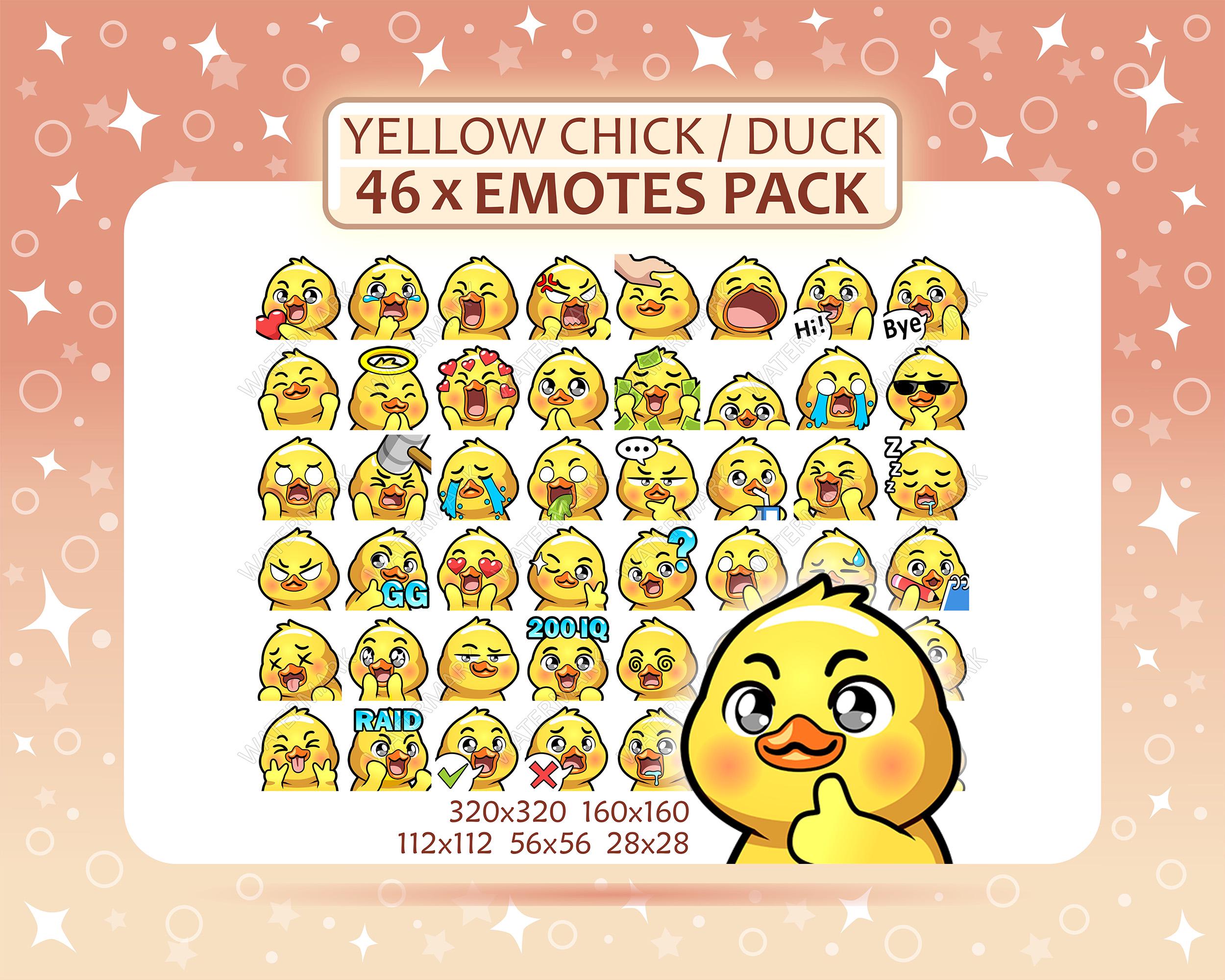 46 Yellow Chick or Duck Emotes Pack, Twitch Emotes, Discord Emotes, PNG ...