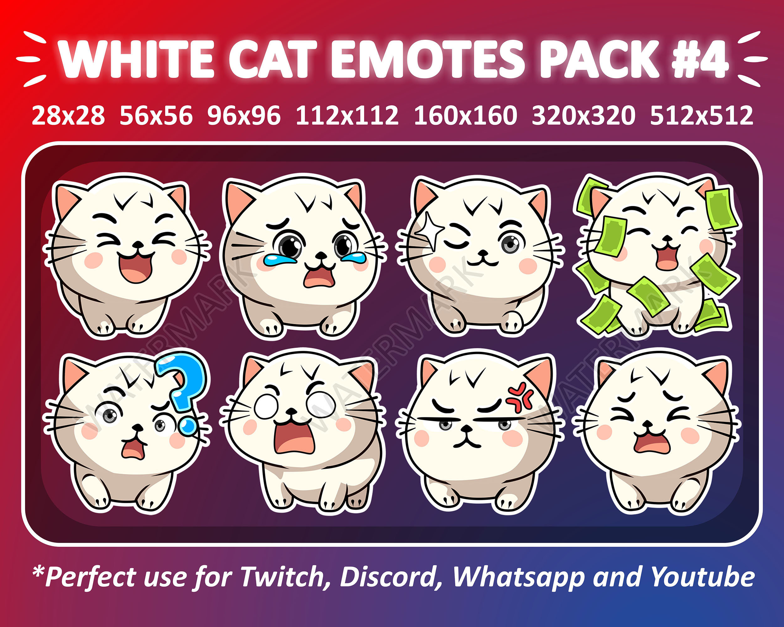 White Cat Emotes Pack #4 / for Twitch Emote, Discord Emote, and ...