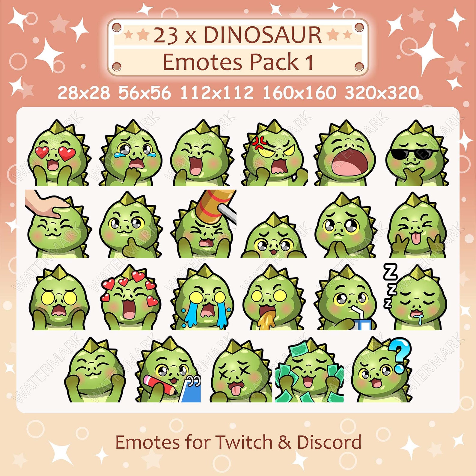 Dinosaur Emotes X 23 Pack 1 for Twitch & Discord Emote | Green Dinosaur ...