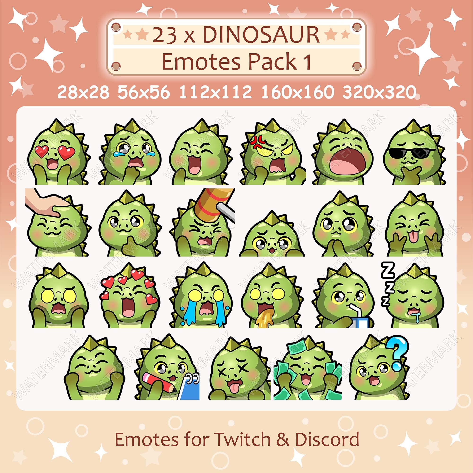 Dinosaur Emotes X 23 Pack 1 for Twitch & Discord Emote | Green Dinosaur ...