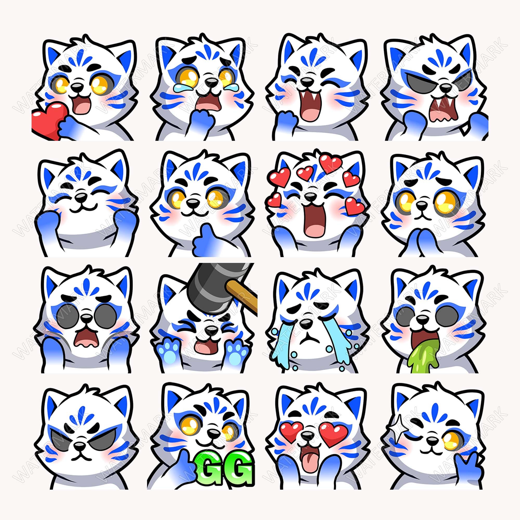 Blue Kitsune Fox Emotes X 46 for Twitch & Discord Emote | Kitsune Fox ...
