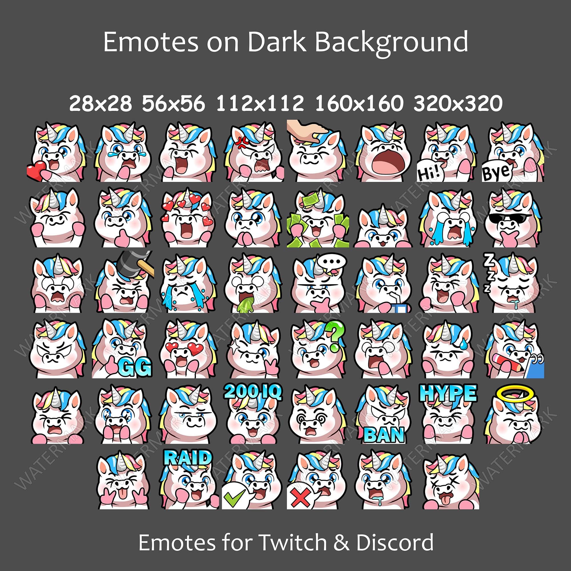 Unicorn Emotes X 46 for Twitch & Discord Emote | Unicorn Twitch Emote ...