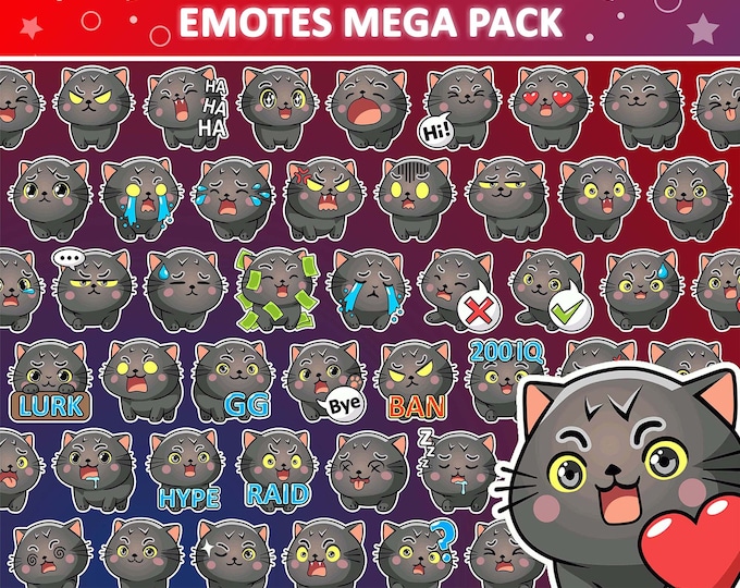 6x Black Cat Twitch Emotes, Discord Emotes, Black Cat Twitch Emote Pack ...