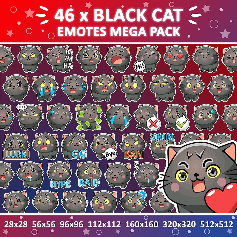 Black Cat Emotes X 46 for Twitch & Discord Emote and Whatsapp Emote ...