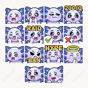 Blue Axolotl Emotes X 46 for Twitch & Discord Emote | Blue Axolotl ...