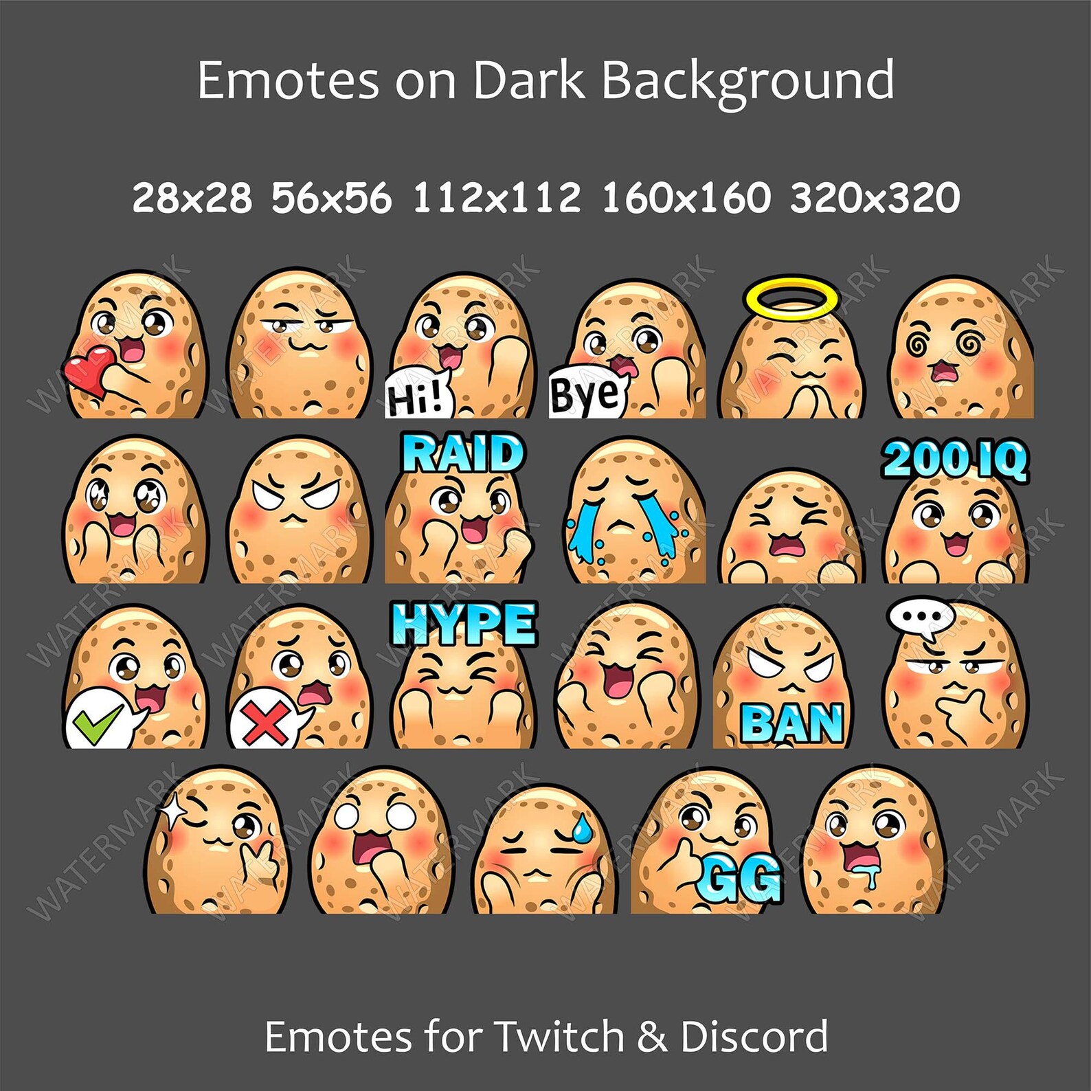 Potato Emotes X 23 Pack 2 for Twitch and Discord Emote | Potato Twitch ...