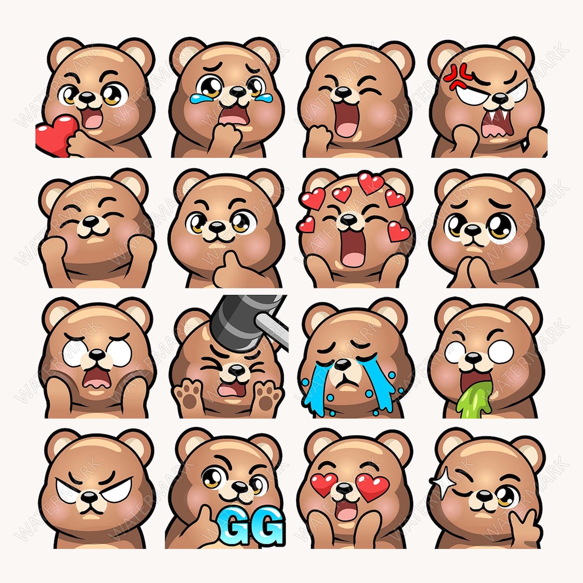Brown Bear Emotes X 46 for Twitch & Discord Emote | Teddy Bear Twitch ...