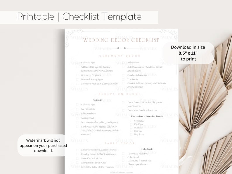 Wedding Decor Checklist | Canva Template | Editable Digital Download ...
