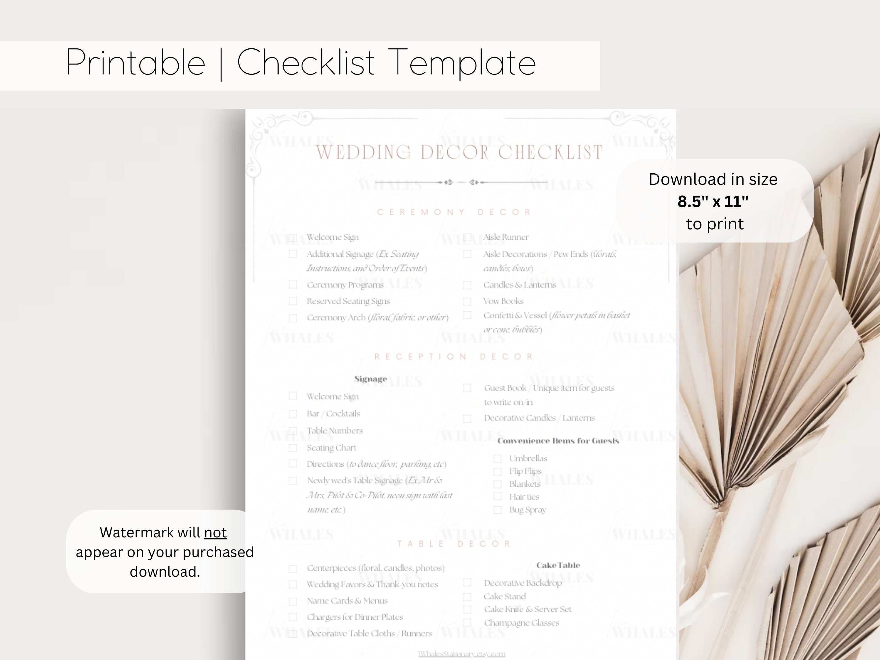 Wedding Decor Checklist | Canva Template | Editable Digital Download ...