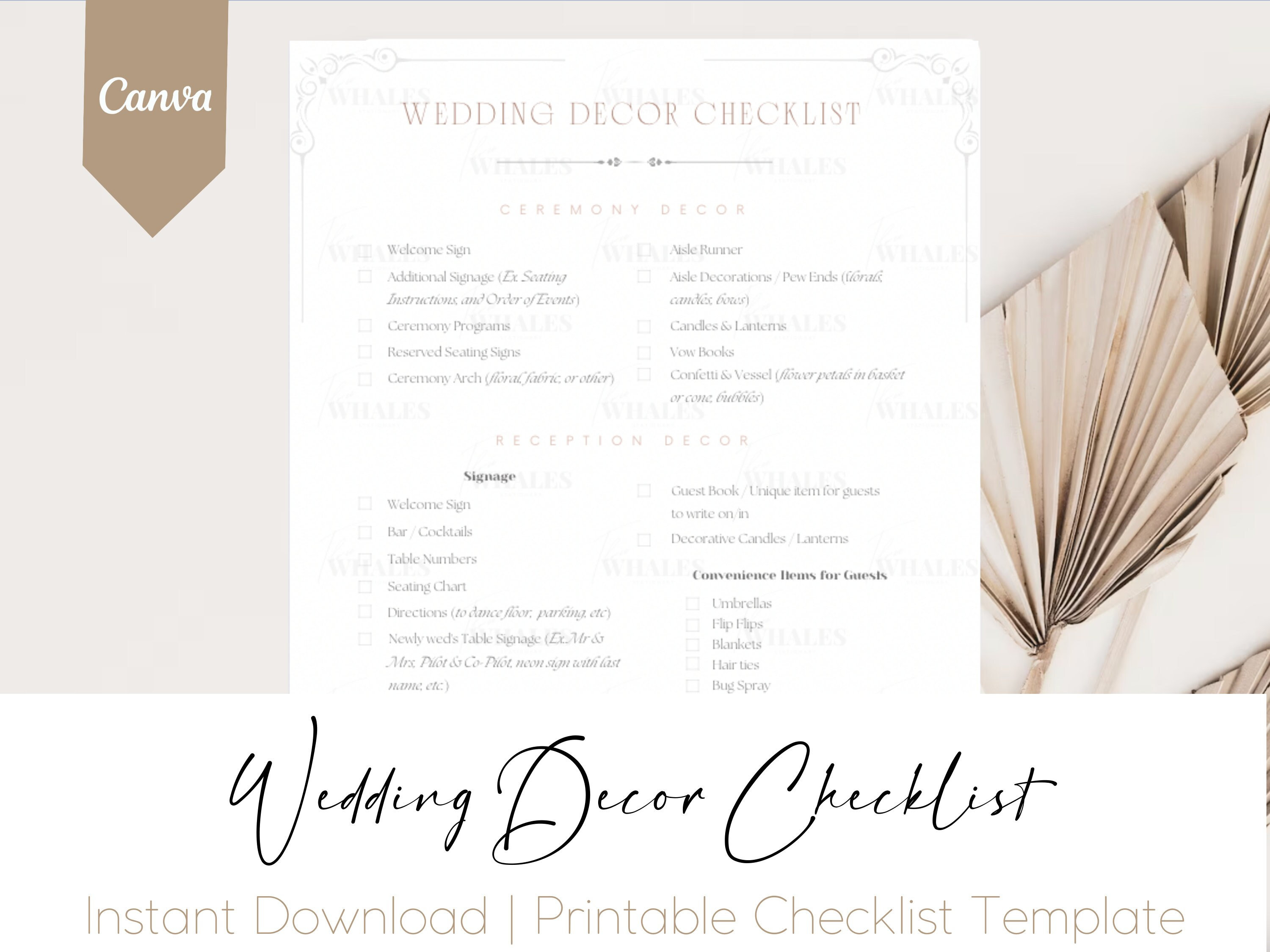 Wedding Decor Checklist | Canva Template | Editable Digital Download ...