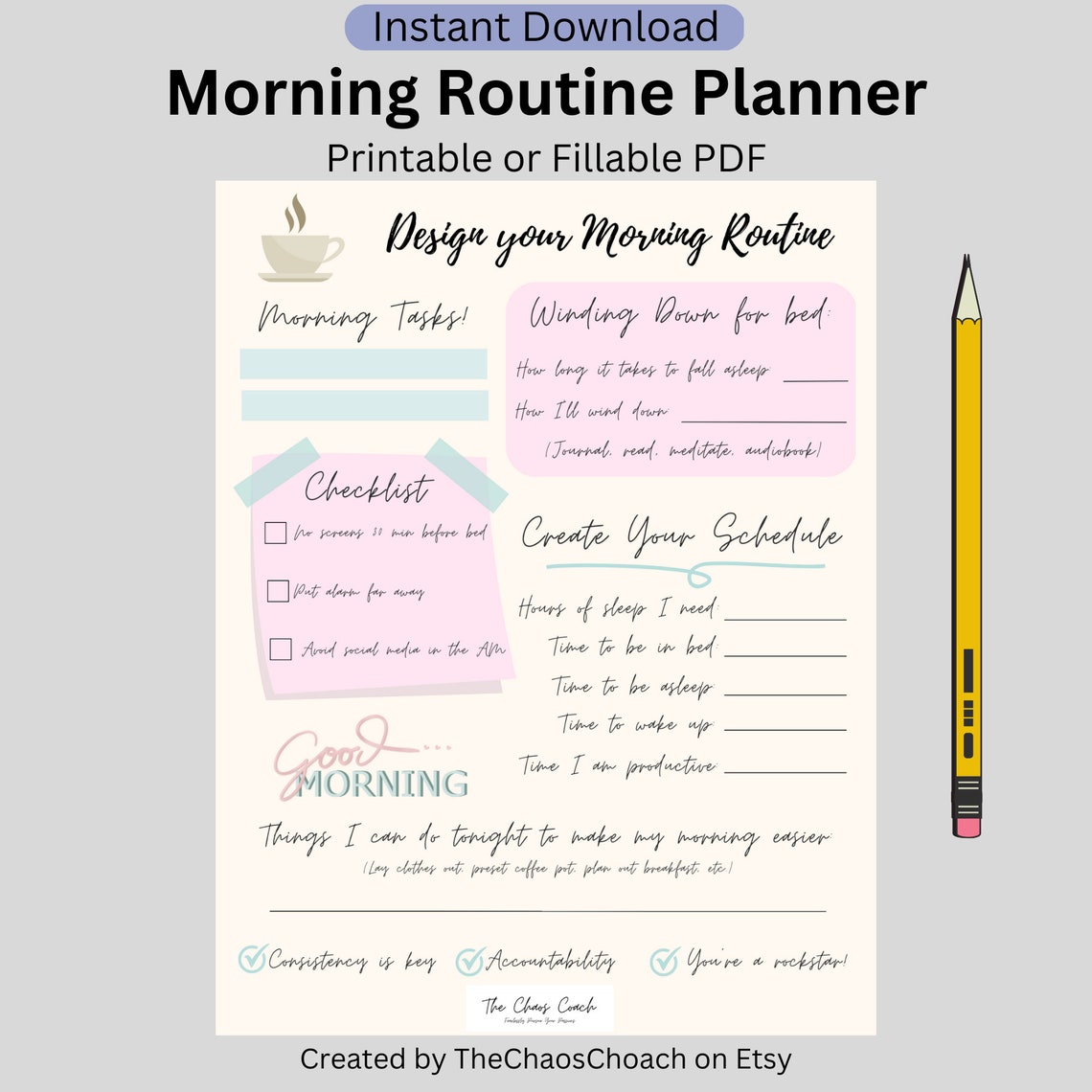 Printable Morning Routine Chart for Success Planner Morning Routine ...