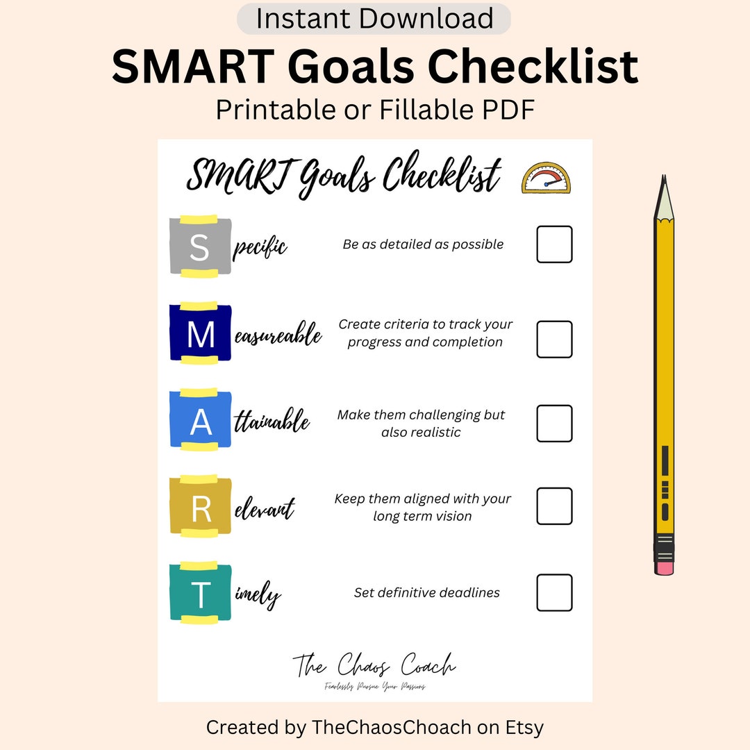 SMART Goals Checklist Printable Checklist Template Instant Download for ...