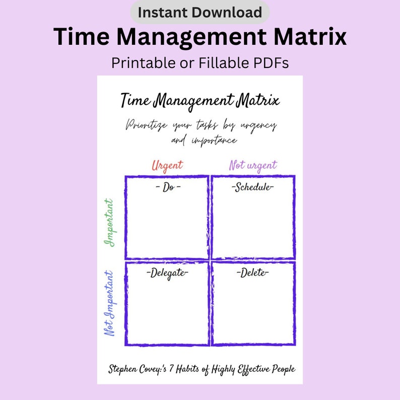 Printable Time Management Matrix for Better Time Management Habits ...