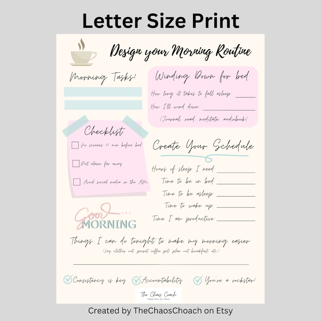 Printable Morning Routine Chart for Success Planner Morning Routine ...