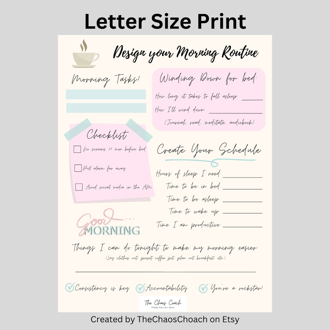 Printable Morning Routine Chart for Success Planner Morning - Etsy