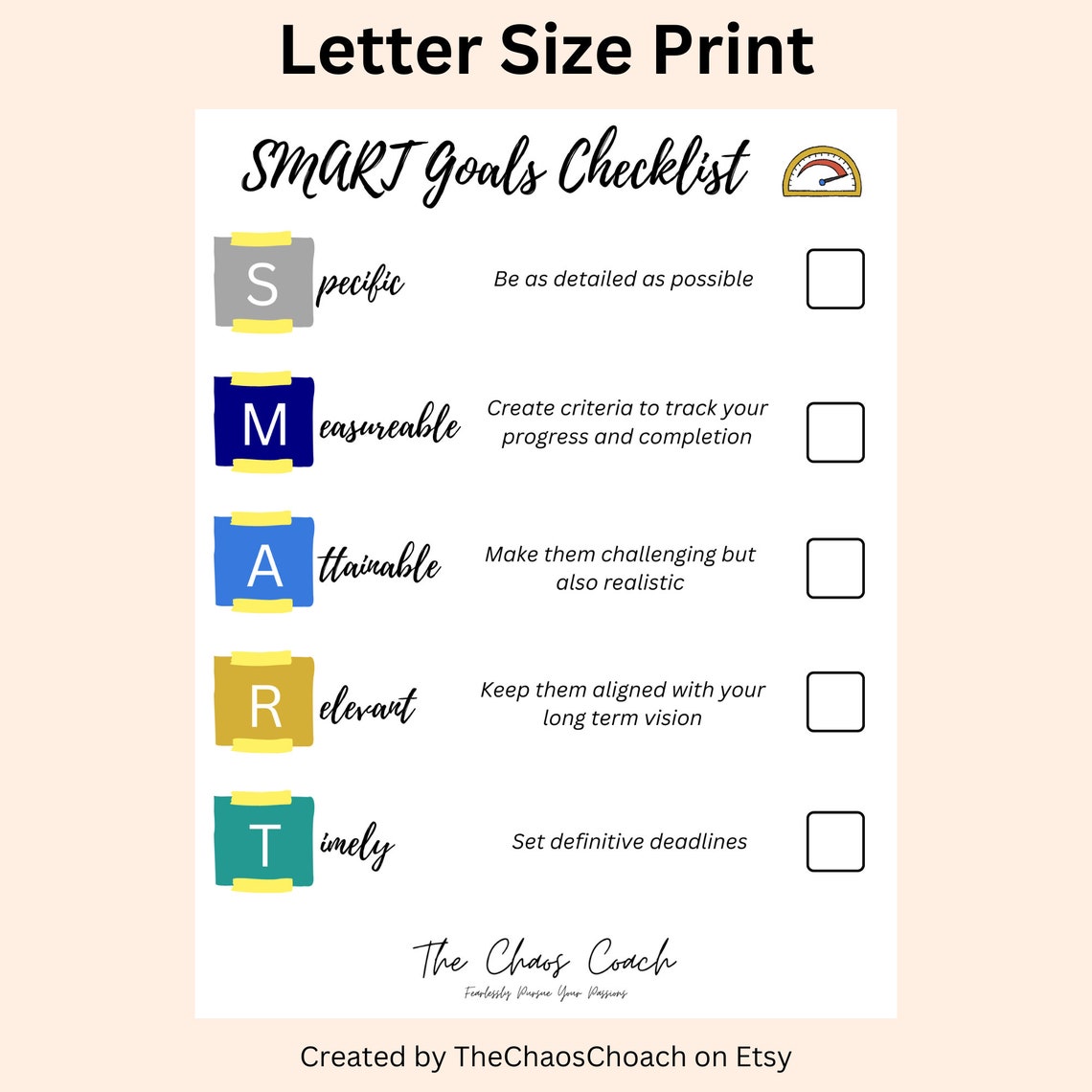 SMART Goals Checklist Printable Checklist Template Instant Download for ...