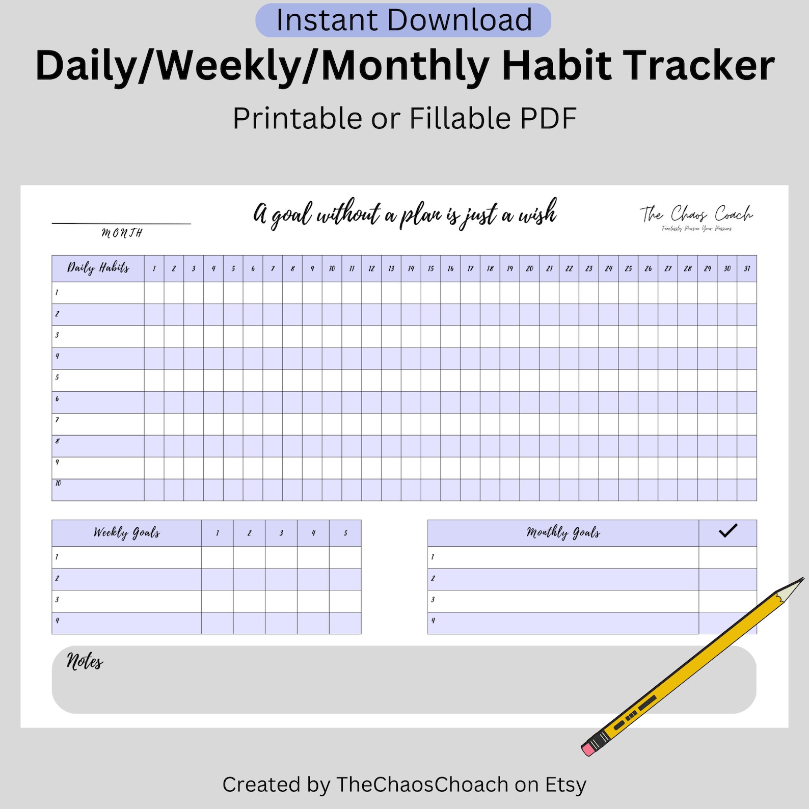 Habit Tracker Printable for Accountability and Goal Setting, Habit ...