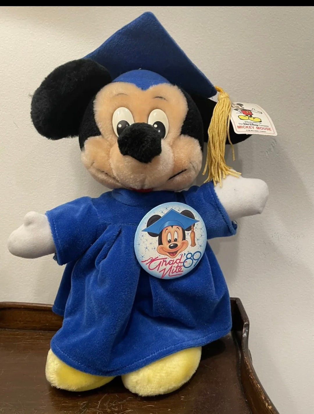 Graduation Mickey Mouse Disneyland Plush Blue Gown Yellow Tassel VTG ...