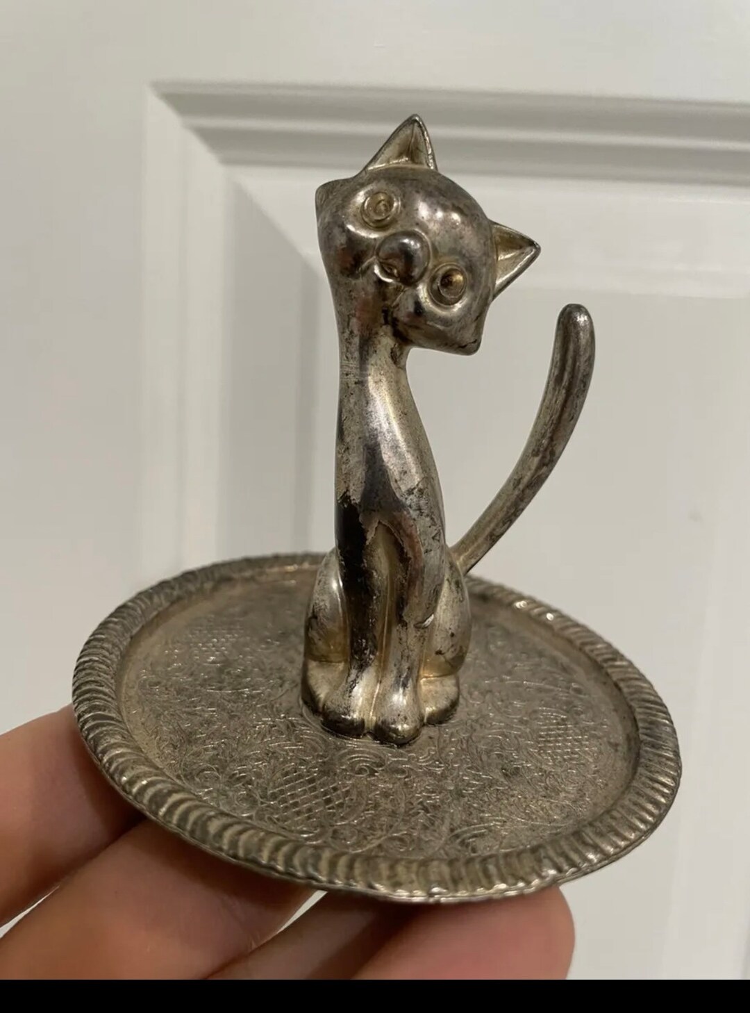 VTG Seba Silver Plated Elegant Seated Cat Floral Tray Ring - Etsy