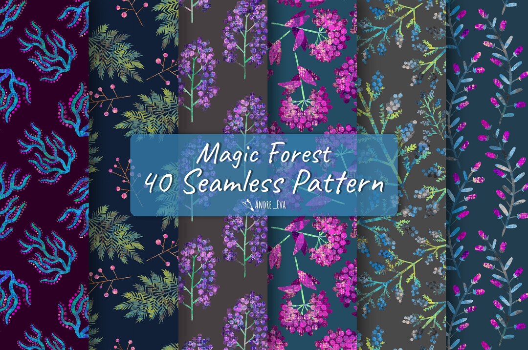 40 Floral Pattern Set. "magic Forest" Seamless Floral Patterns, Bright Colorful Flower Pattern ...