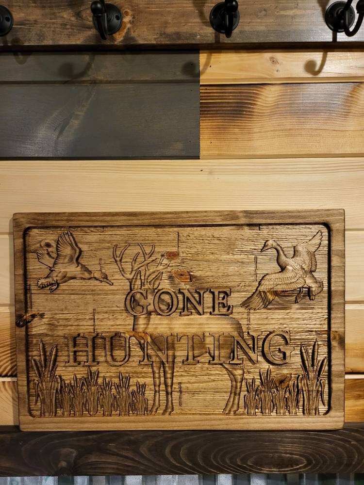 GONE HUNTING Wood Sign Personalized Custom Handmade 3D Contour Wall ...