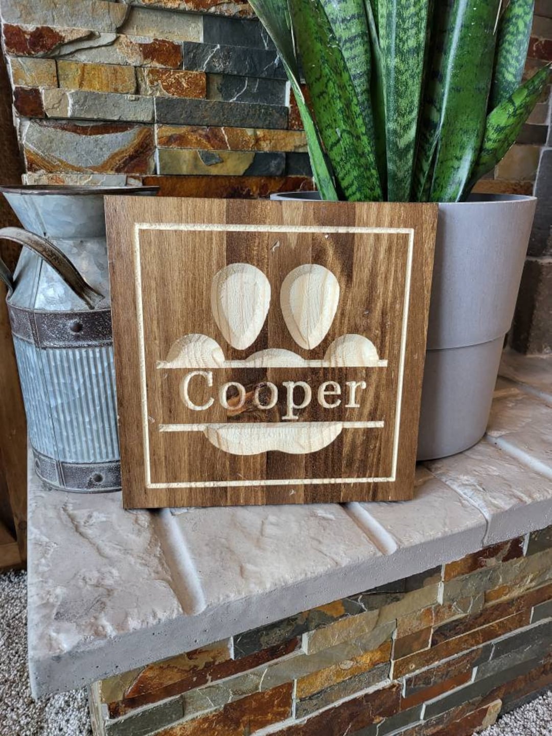 Dog Paw Name Plate Wood Sign Cute Custom Engraved Handmade Wall Décor ...