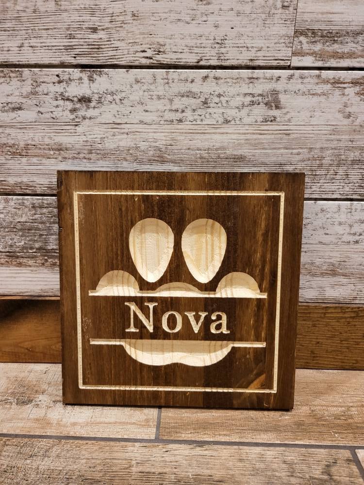 Dog Paw Name Plate Wood Sign Cute Custom Engraved Handmade Wall Décor ...