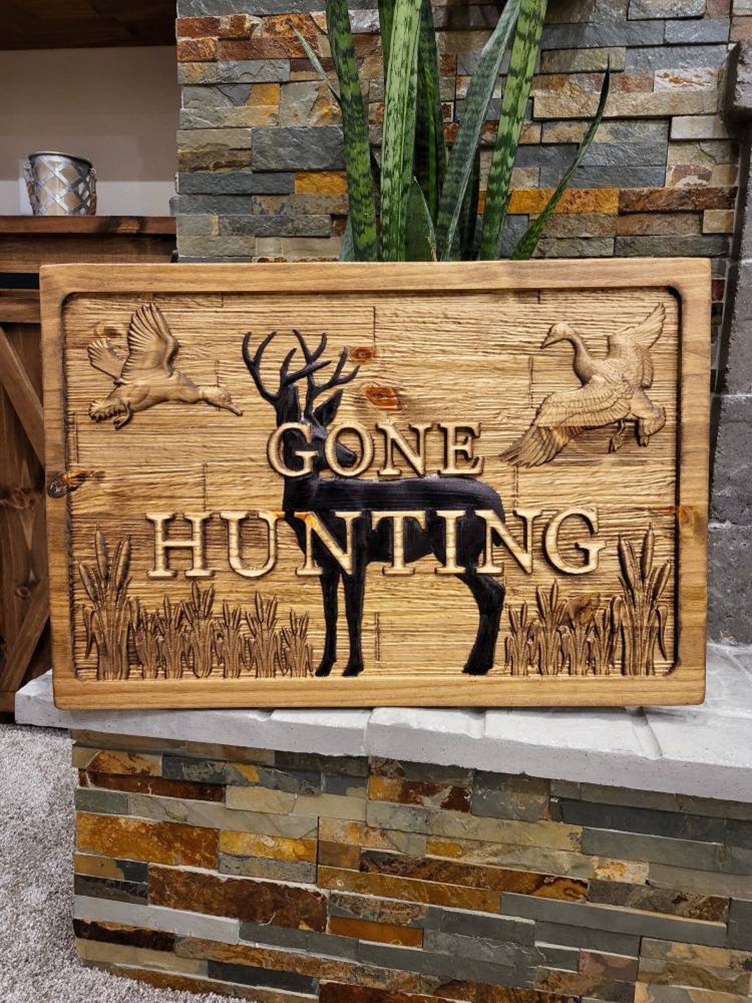 GONE HUNTING Wood Sign Personalized Custom Handmade 3D Contour Wall ...