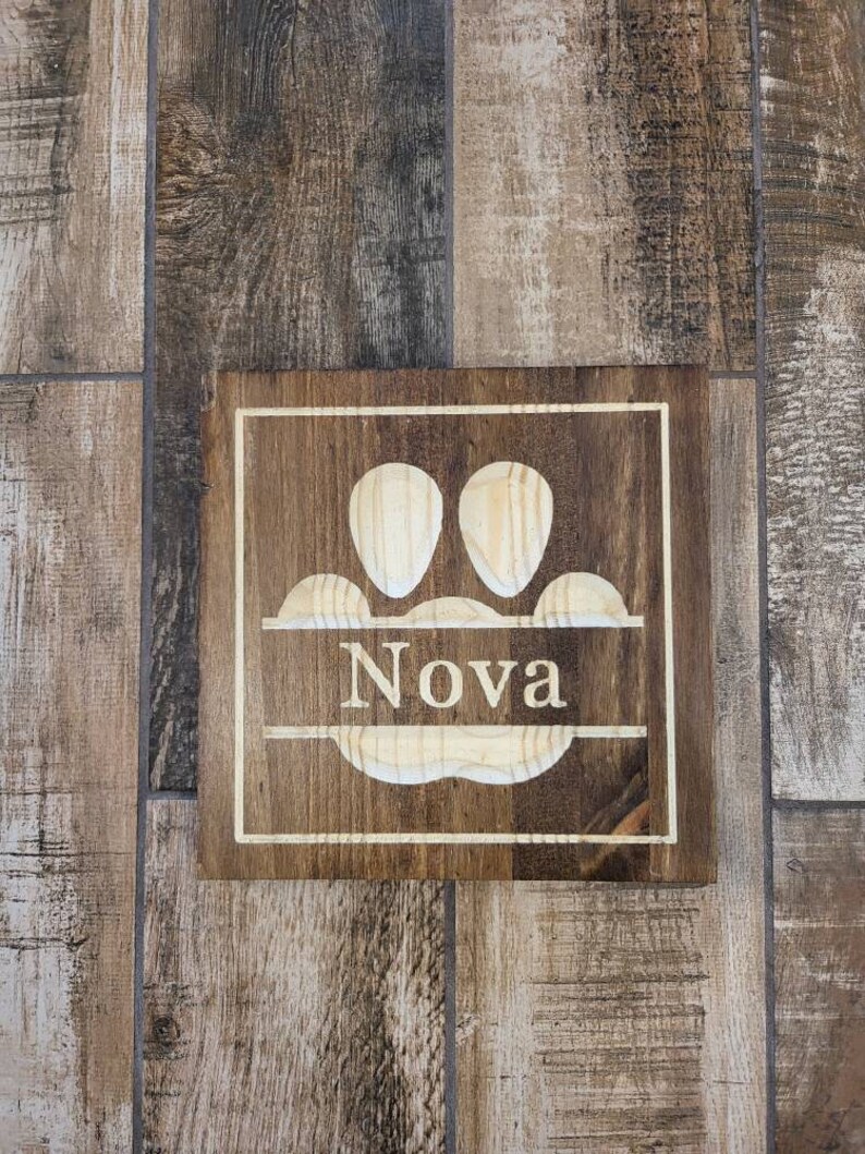 Dog Paw Name Plate Wood Sign Cute Custom Engraved Handmade Wall Décor ...