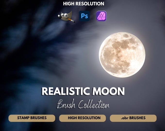 Realistic Moon Photoshop Brushes: Glow Effect, Commercial Use (abr File ...