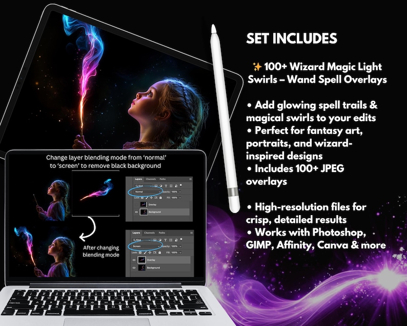 Magic Wand Photoshop Overlays: Wizard & Witch Effects (brushes Included ...