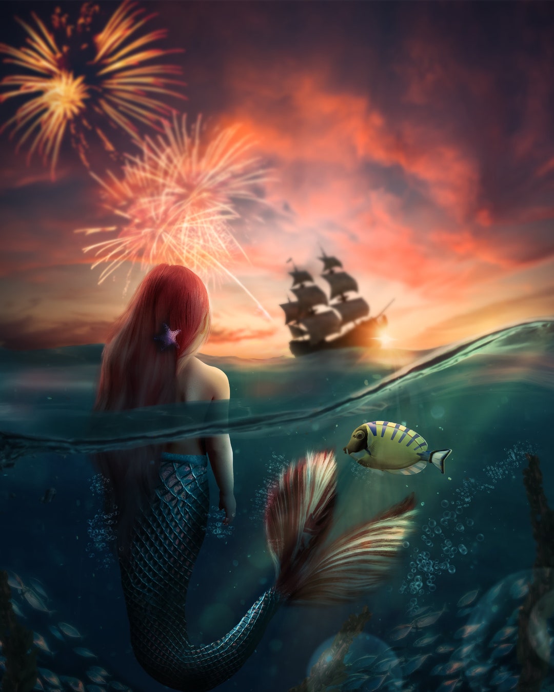 Mermaid Digital Background, Customisable Mermaid Background for Your ...