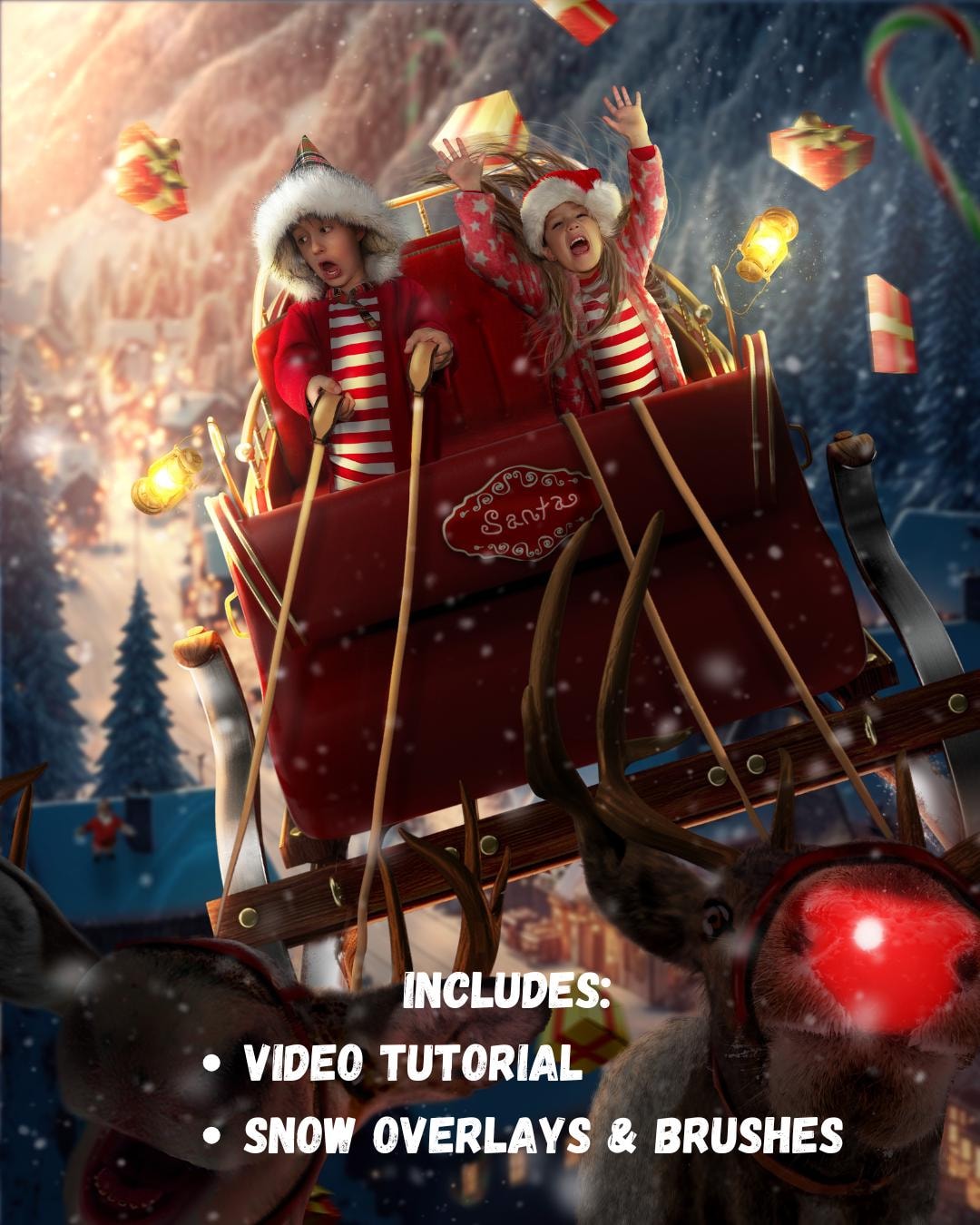 Santa's Sleigh Christmas Digital Backdrop: Photoshop Brushes (digital ...