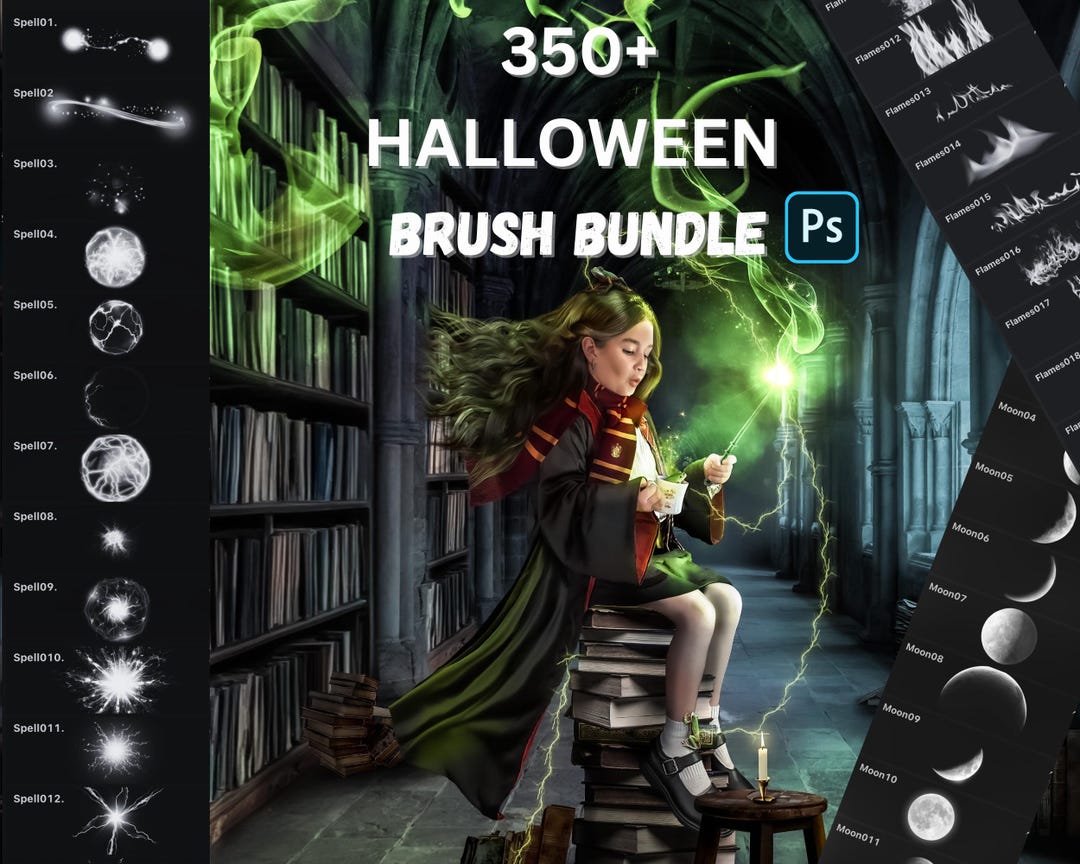 Halloween Photoshop Brush Bundle: Magic Spells, Glow Effects (digital ...