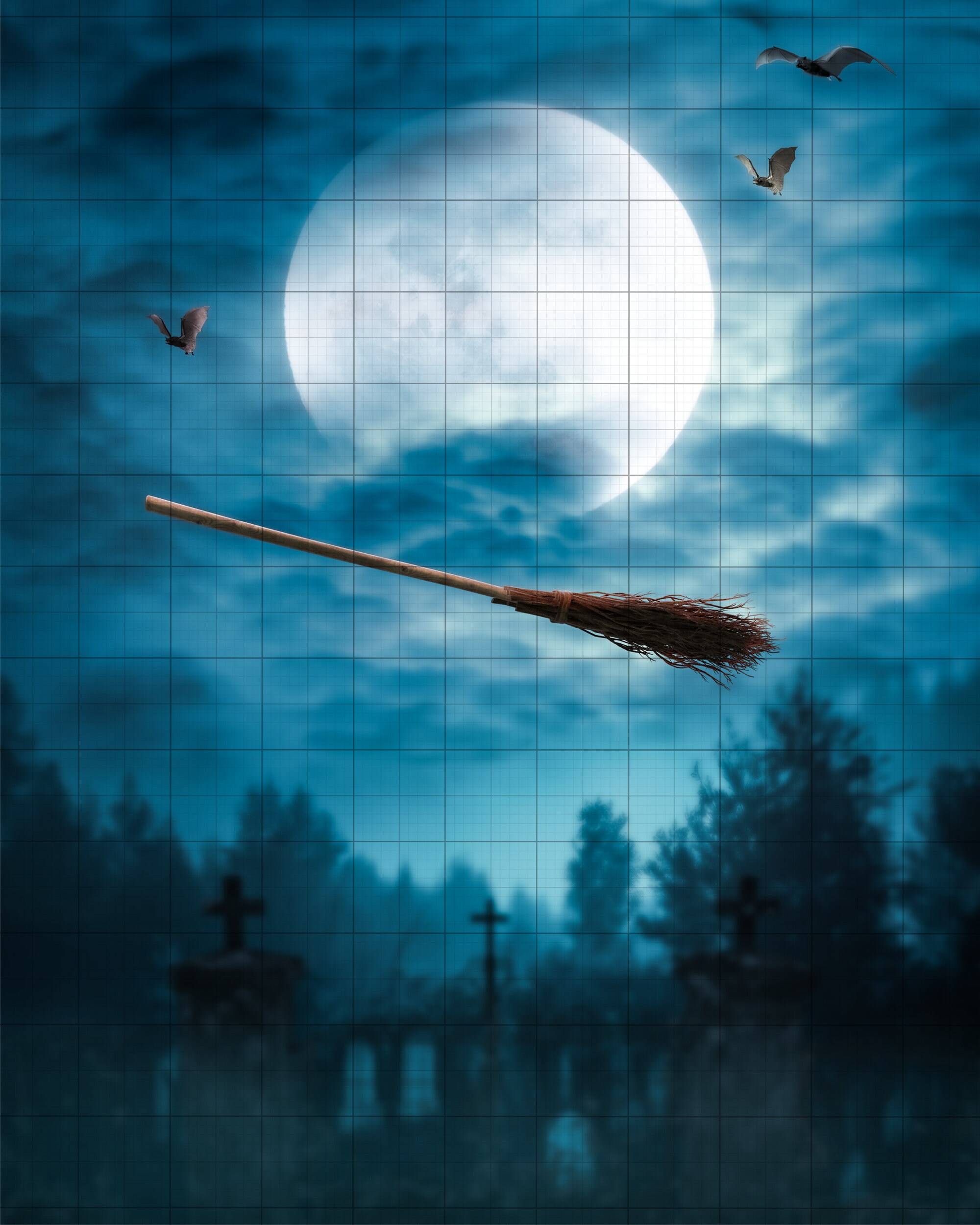 Witch Broom Flight Digital Background Bundle Enchanting Halloween ...