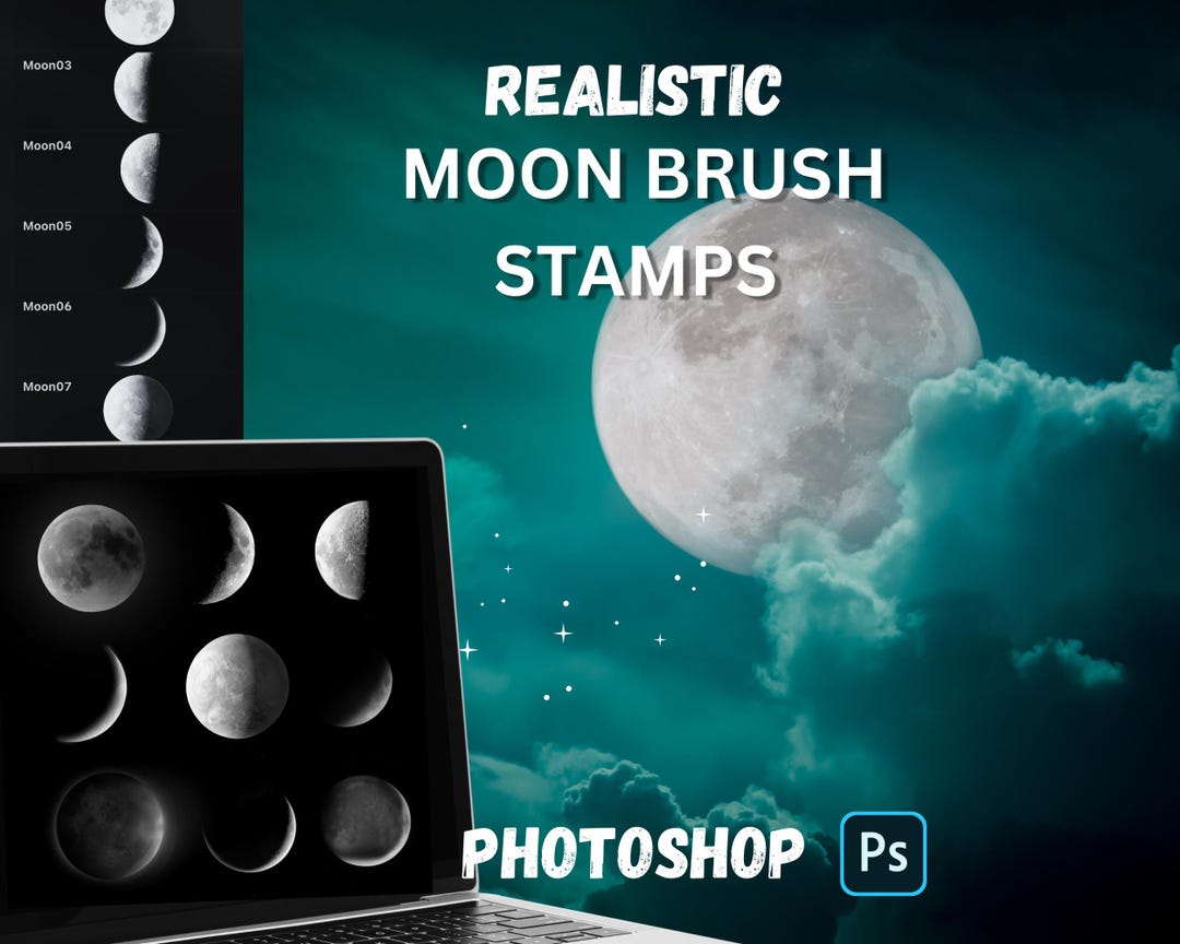 Realistic Moon Photoshop Brushes, Glow Photoshop Brushes, Moon Brush ...