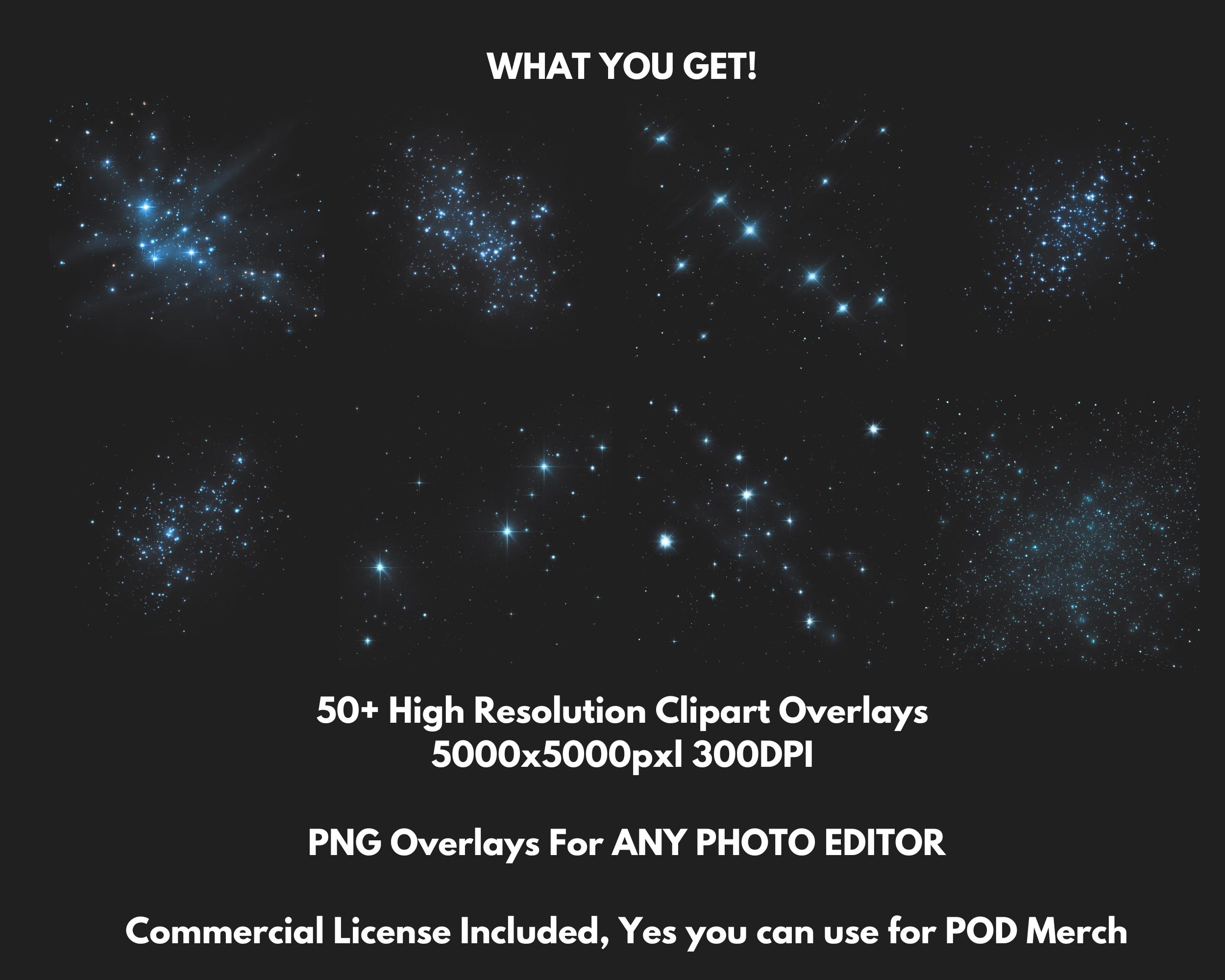 50+ Realistic Glowing Starry Night Overlay PNG | Magical Stars ...
