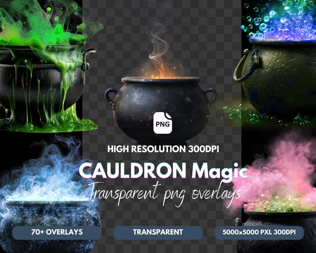 Halloween Cauldron Overlays: Magic Smoke & Bubbles Photo Effects (PNG ...