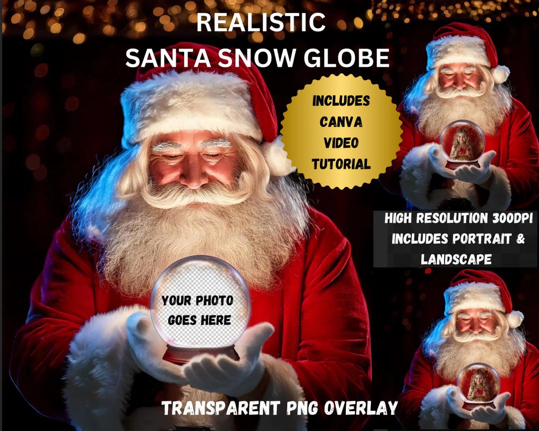 Santa Snow Globe Digital Backdrop: Christmas PNG Overlay (digital ...