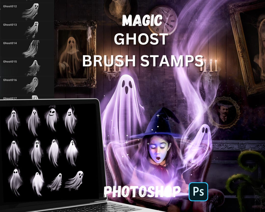 Photoshop Ghost Magic Brush Bundle, Magical Halloween Ghost Brushes, Glowing Digital Brush ...