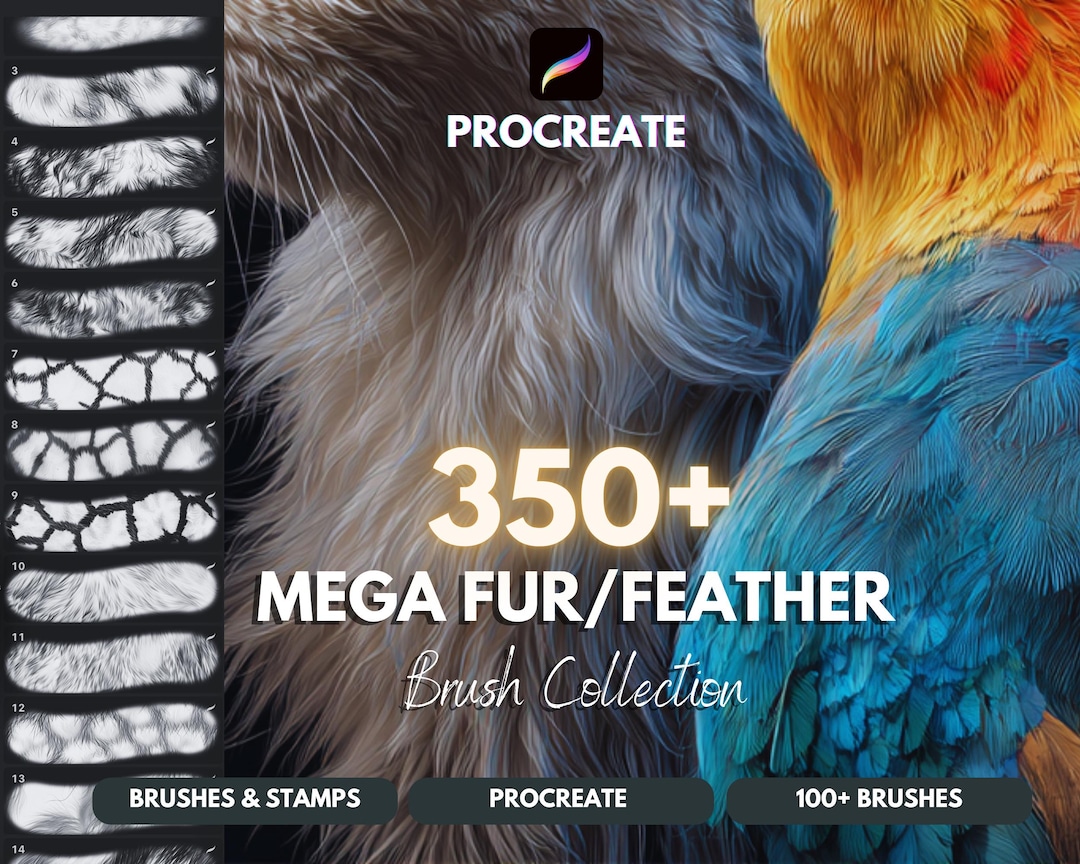 Procreate Fur & Feather Brush Set: 350+ Animal Hair Texture Brushes ...