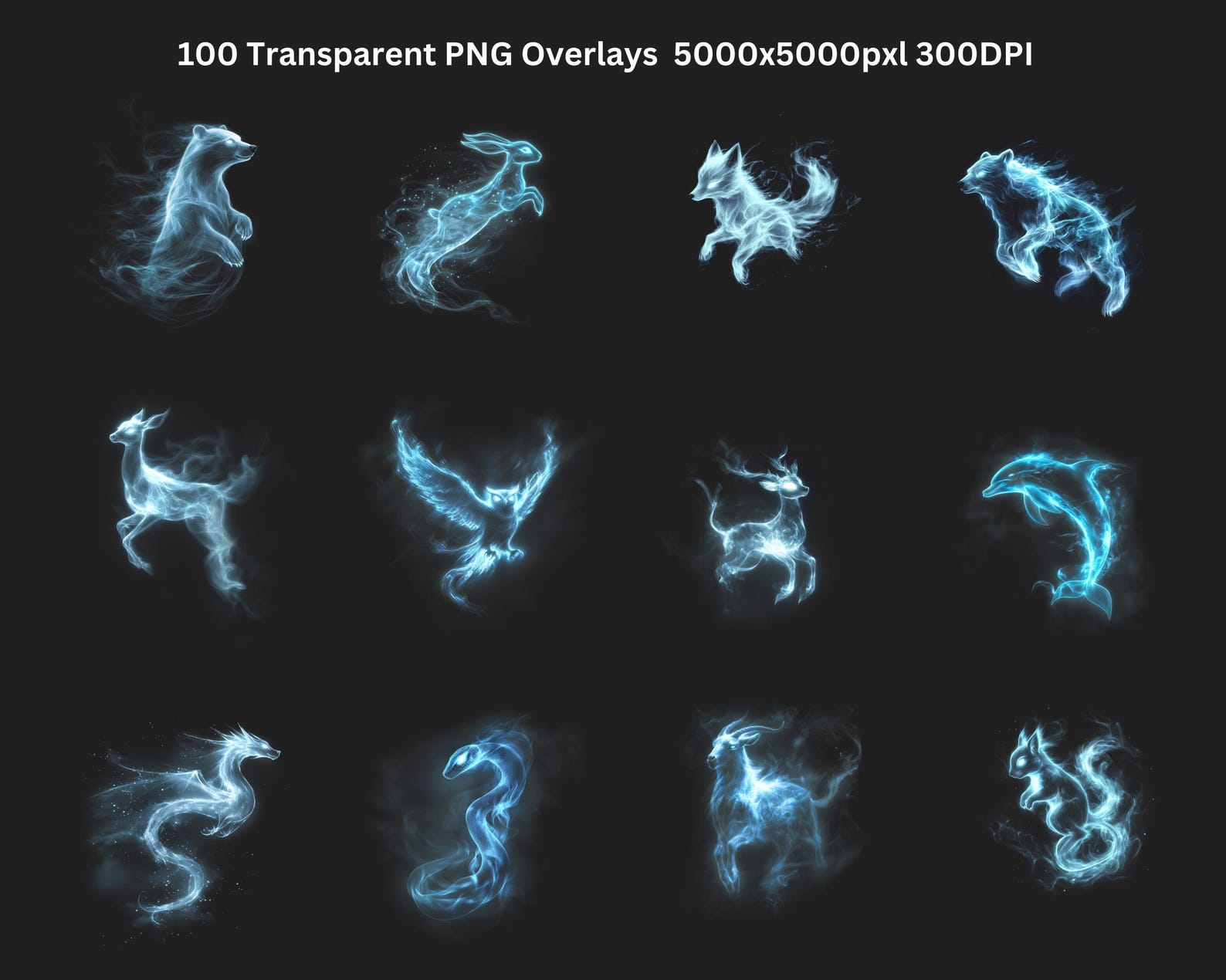 Magical Spirit Animal PNG Overlays: Fantasy Light Effects (digital ...