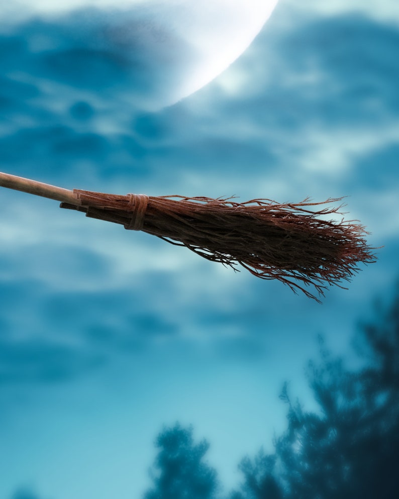 Witch Broom Flight Digital Background Bundle Enchanting Halloween ...