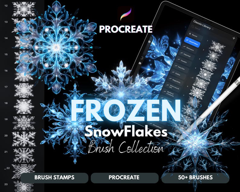 Frozen Snowflake Procreate Brushes | Winter Stamp Set + Pngs - Etsy