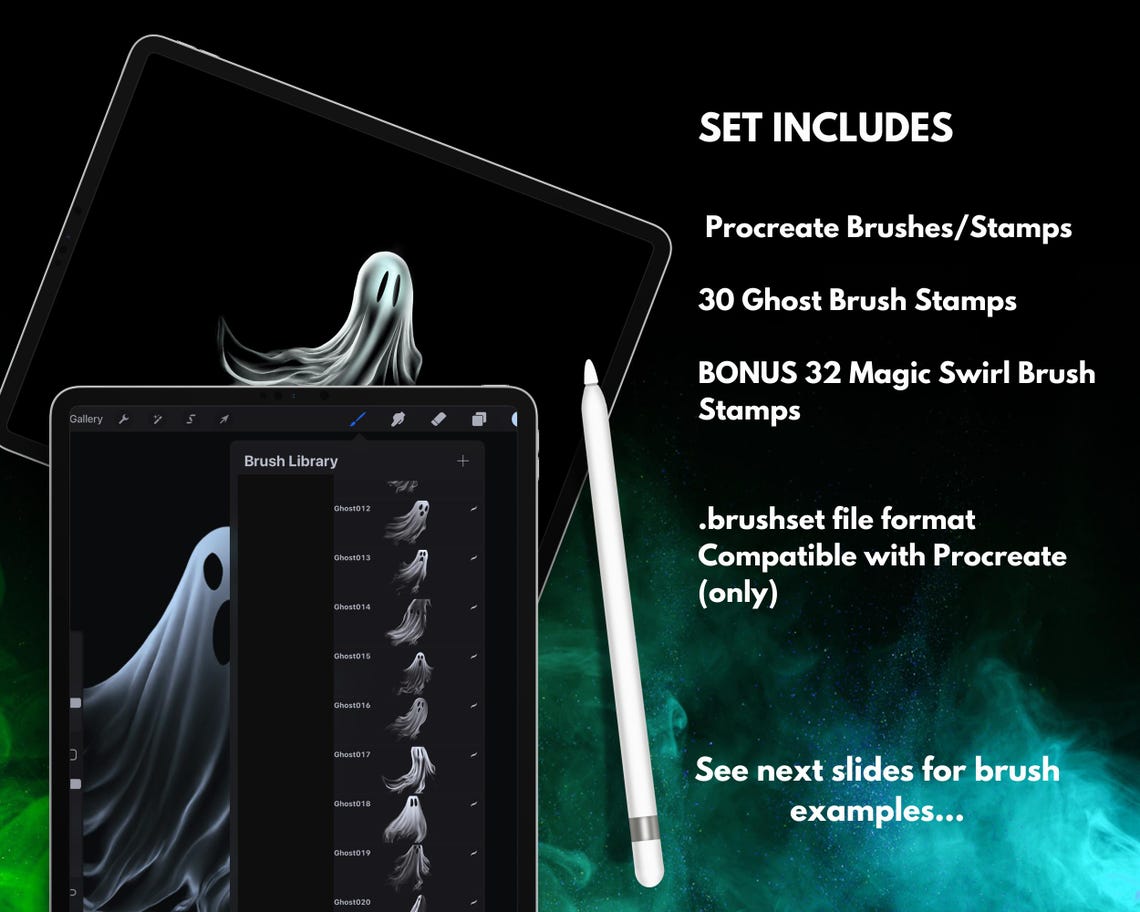 Procreate Ghost Brush Set: 30 Eerie Stamps + Magic Swirls (digital ...